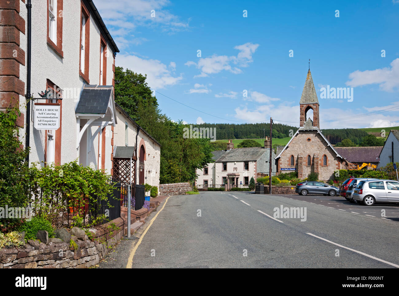 Looking along the main street Pooley Bridge village near Ullswater in ...