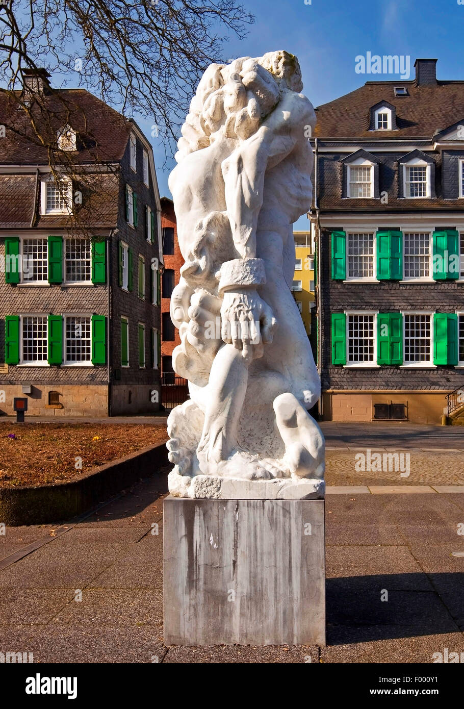historic town centre of Barmen with the art piece 'Die starke Linke ...