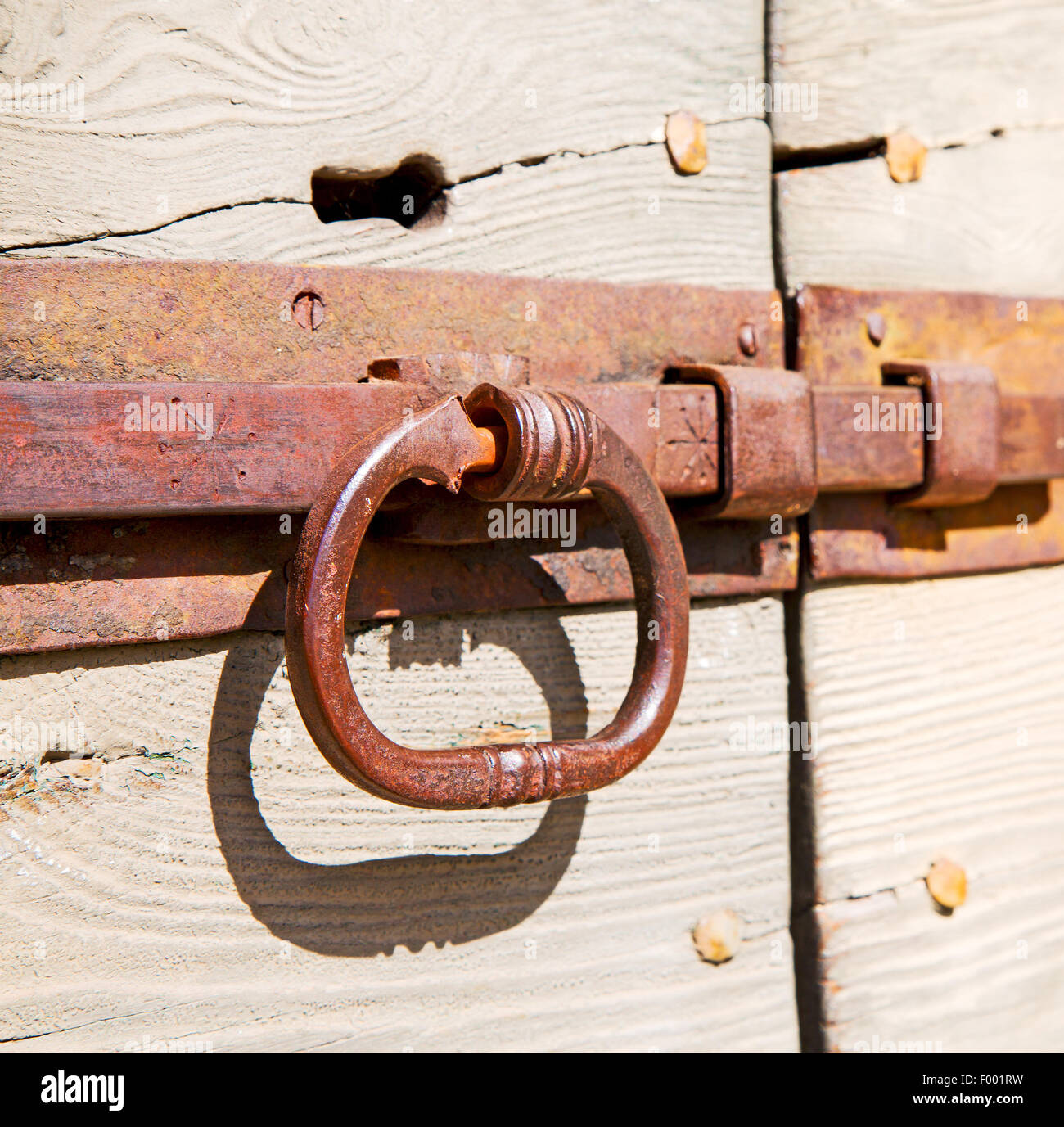 europe old in italy antique close brown door and rusty lock closeup ...