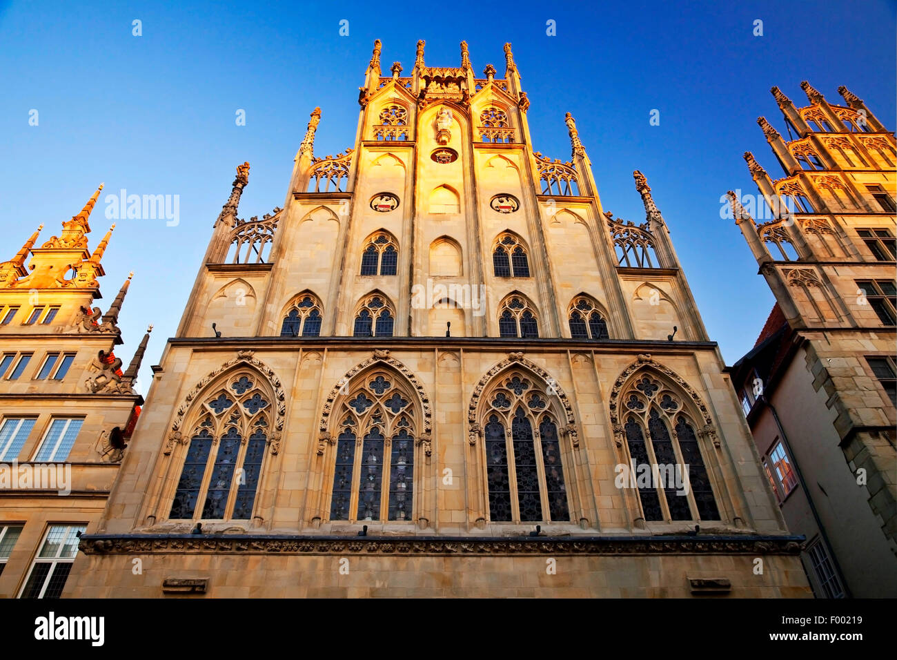historic town hall at the principal marketplace of Muenster, Germany ...