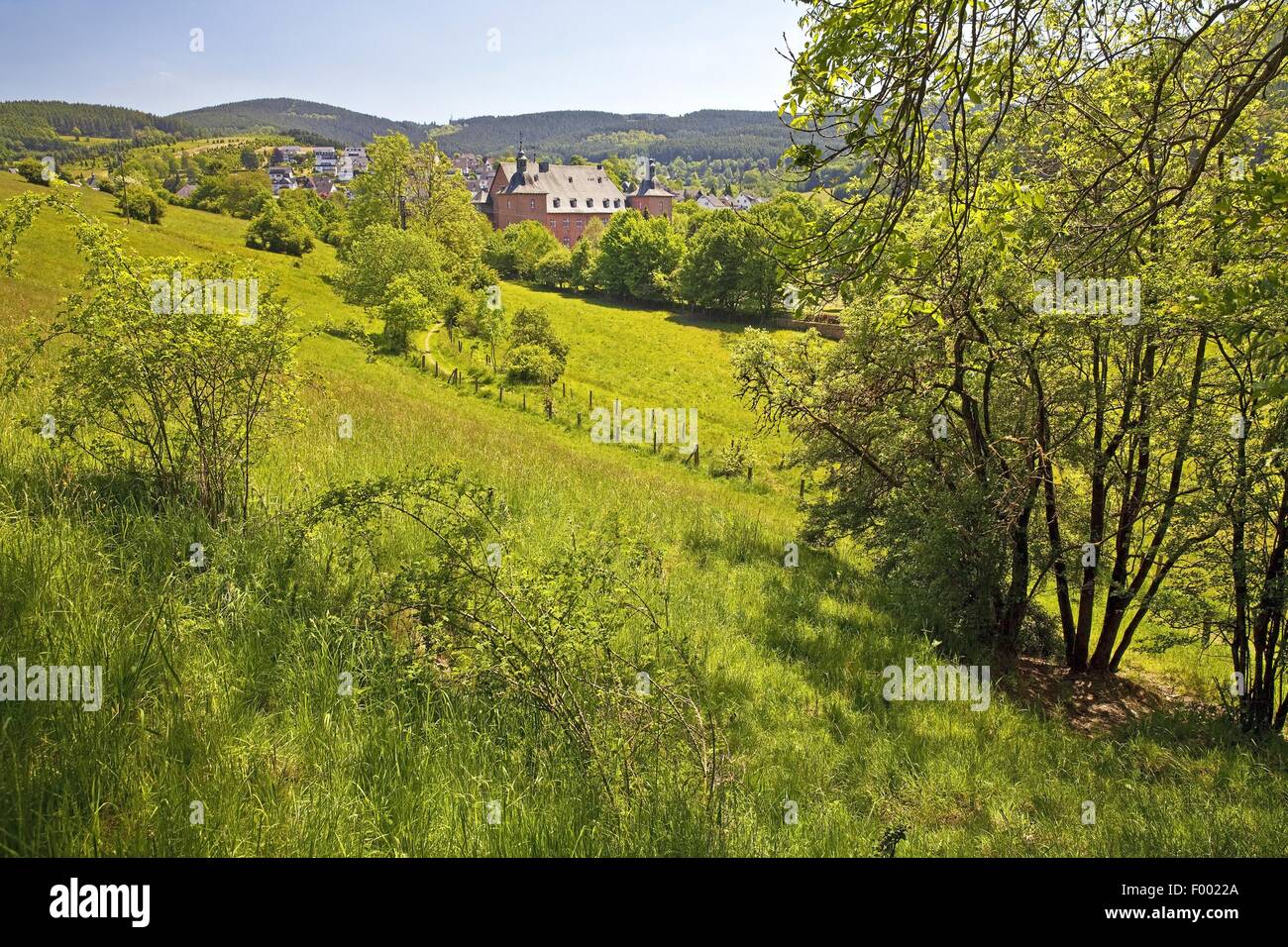 landscape with Castle Adolfsburg and district Oberhundern, Germany ...