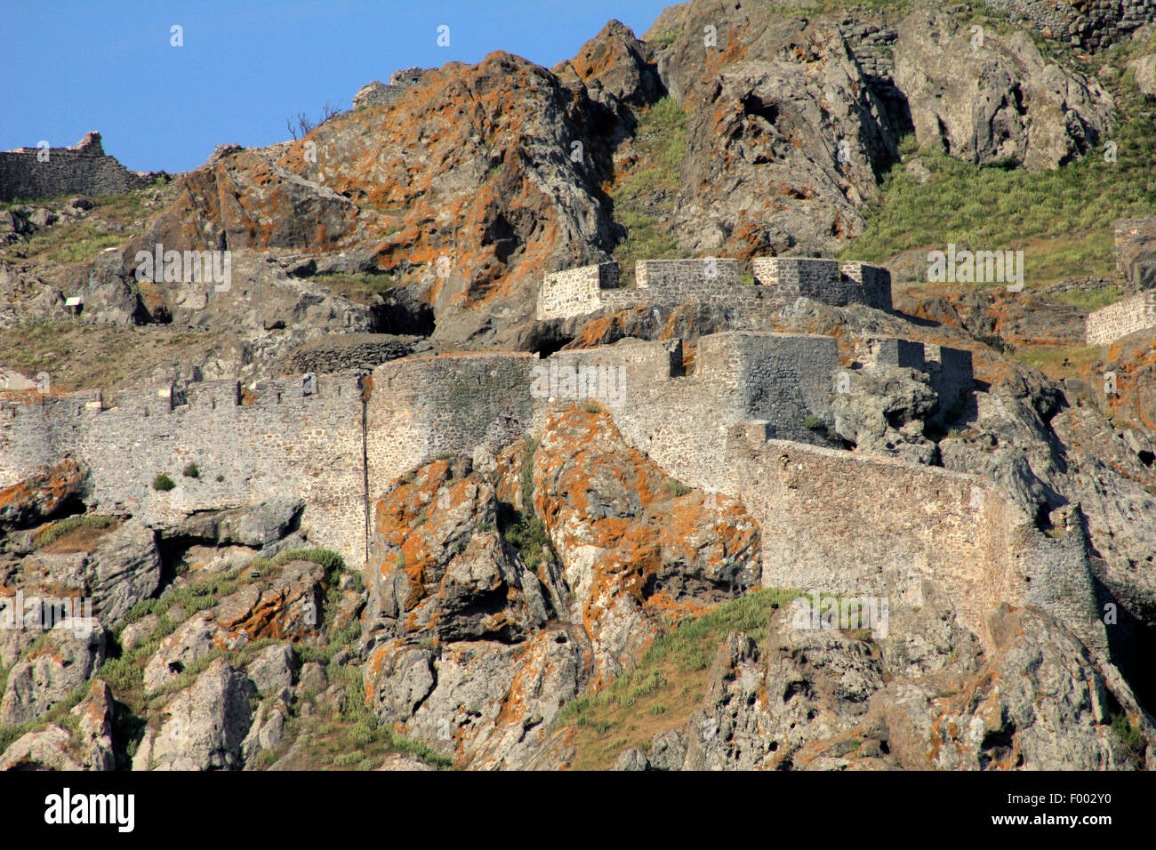 Closeup of Myrinas' Byzantine castle bailey/ enceint architecture ...