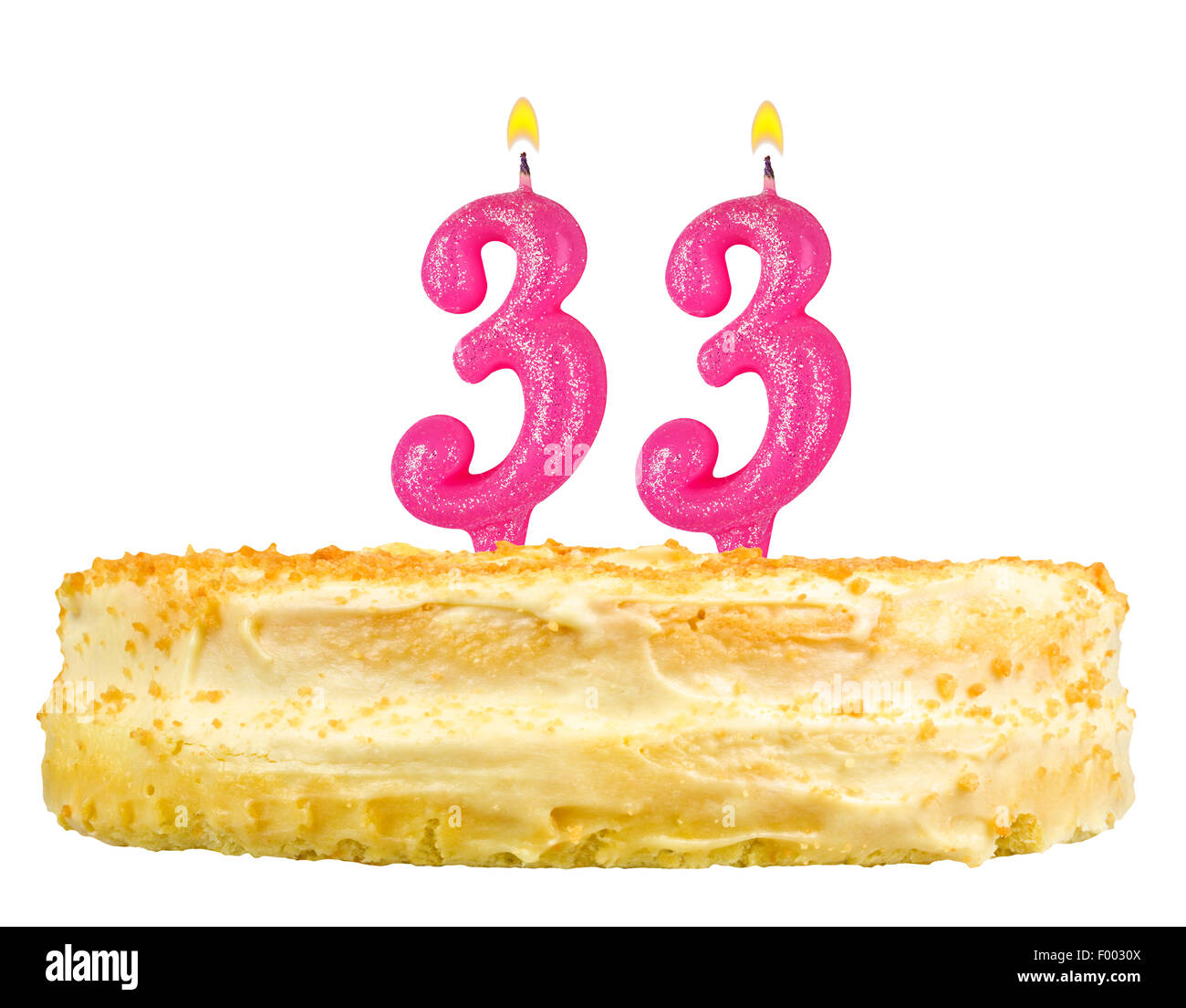 birthday cake with candles number thirty three isolated on white ...