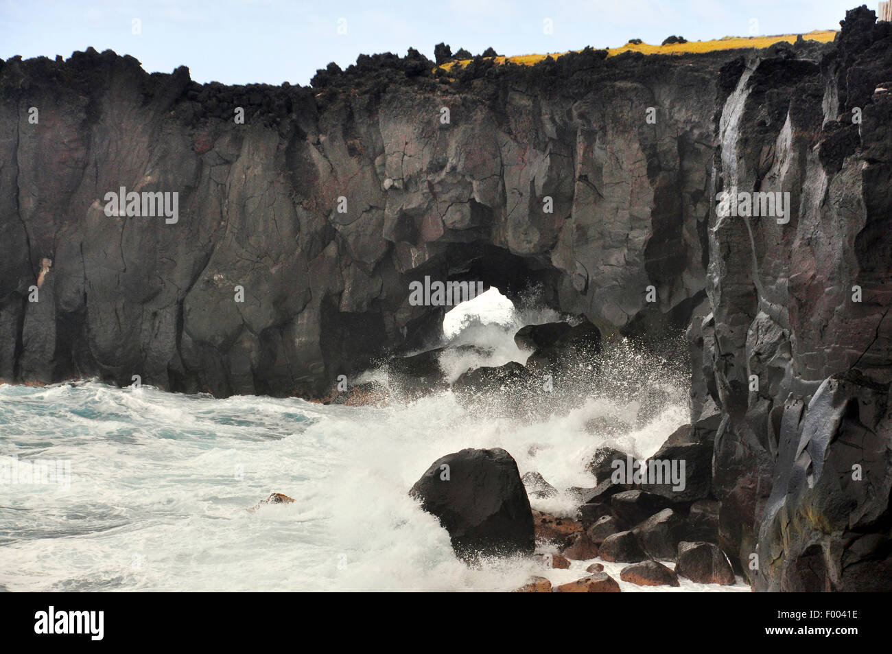rocky coast with rock window at Cap Mechant, Reunion Stock Photo - Alamy