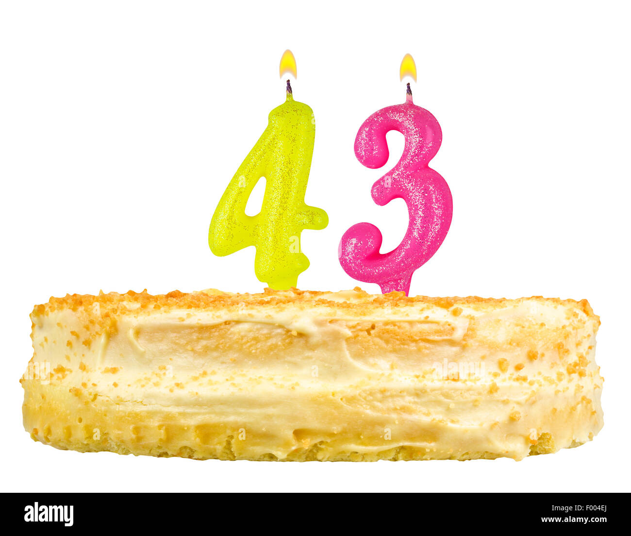 birthday cake with candles number forty three isolated on white ...
