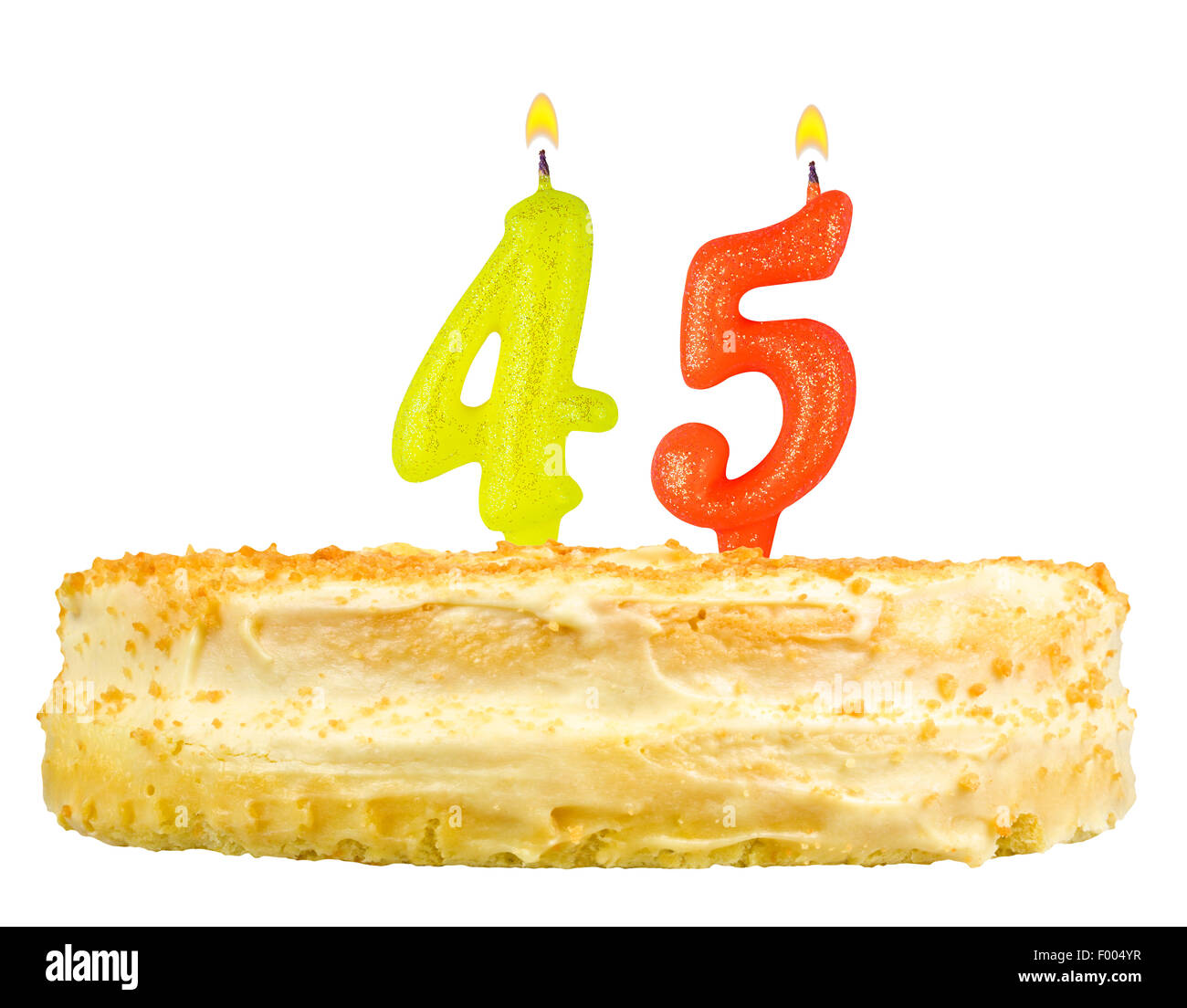 birthday cake with candles number forty five isolated on white ...