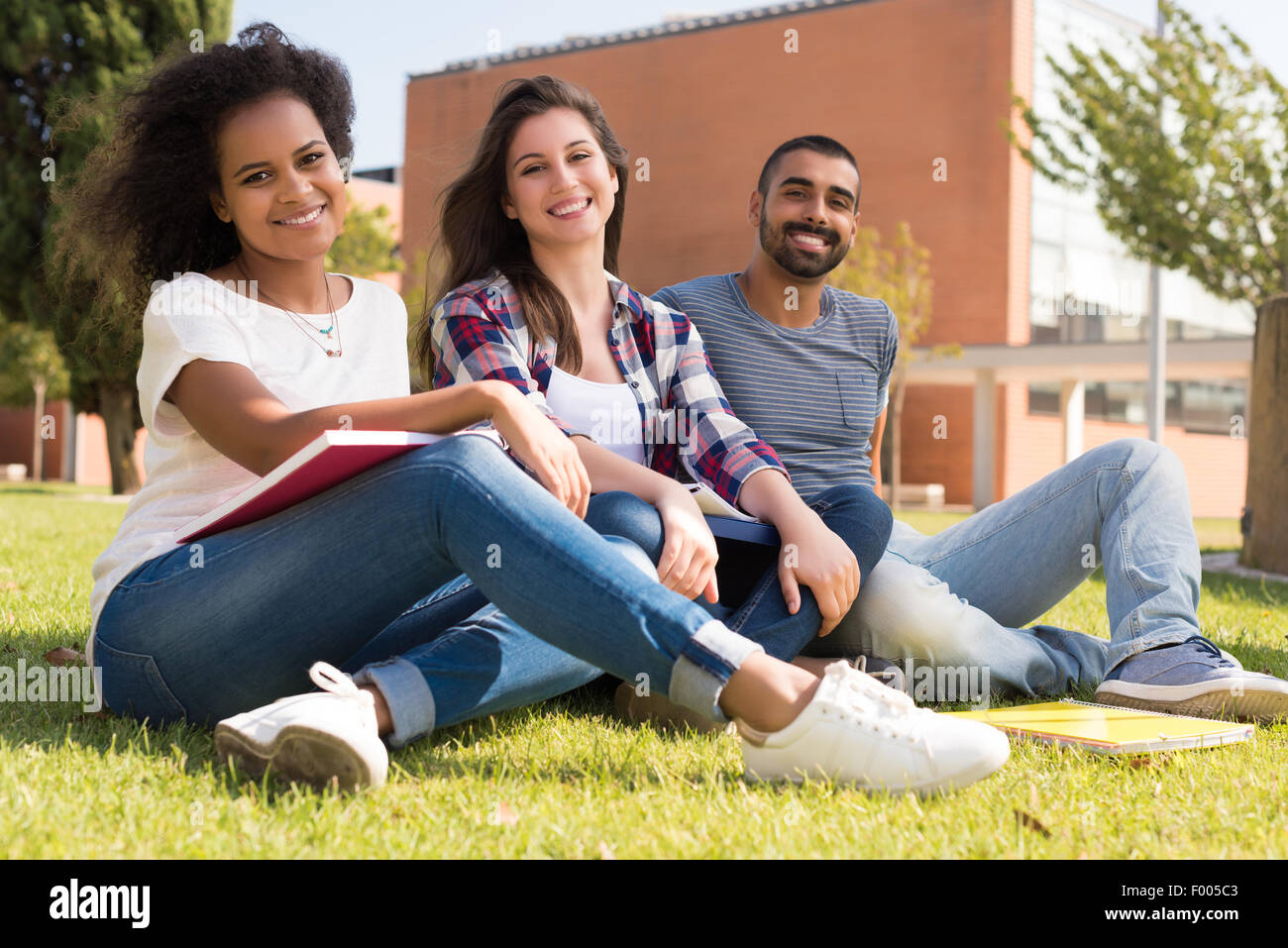 Students sitting on the grass at School Campus Stock Photo - Alamy