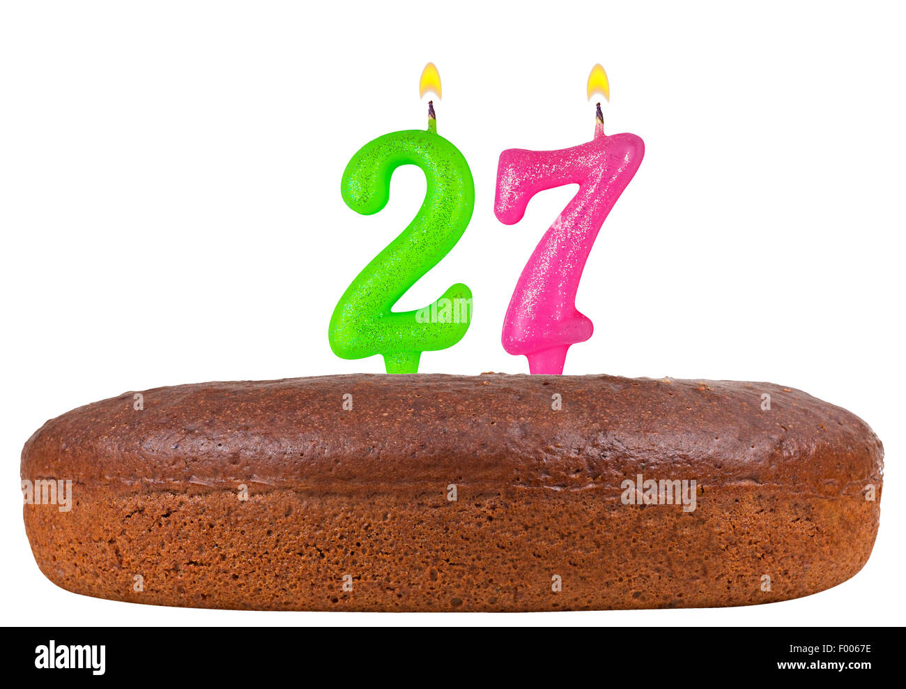 birthday cake with candles number 27 isolated on white background Stock ...