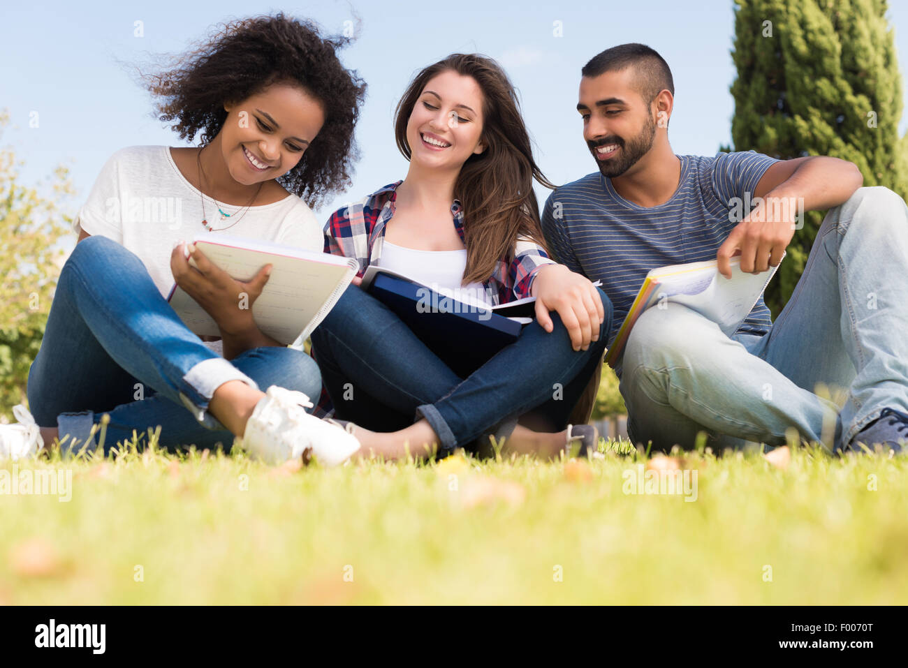 Students sitting on the grass at School Campus Stock Photo - Alamy