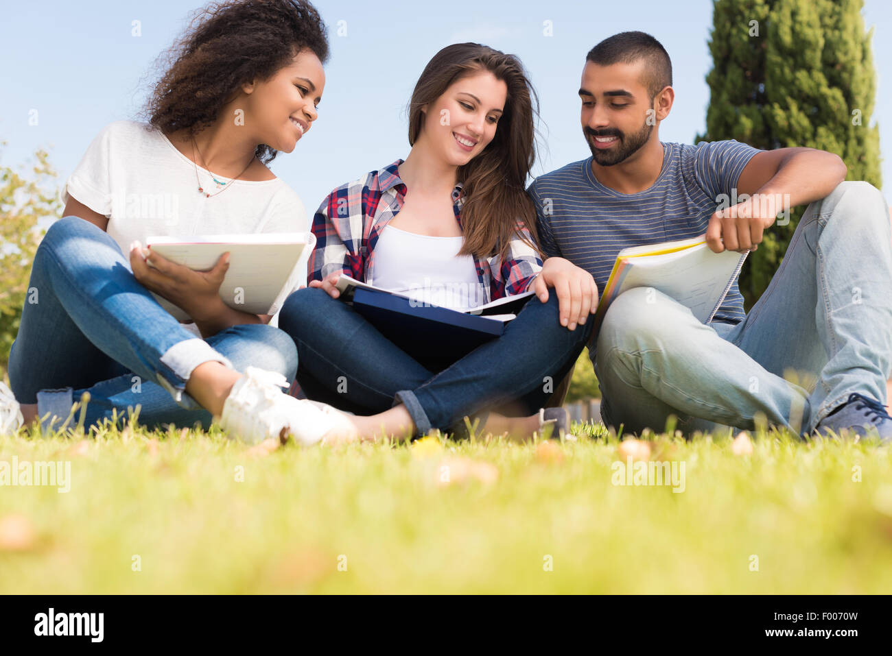 Students sitting on the grass at School Campus Stock Photo - Alamy