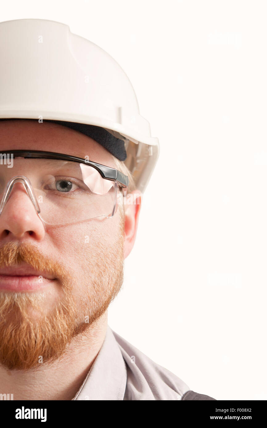 Close Half Portrait of Man Wearing Goggles and Helmet Stock Photo - Alamy