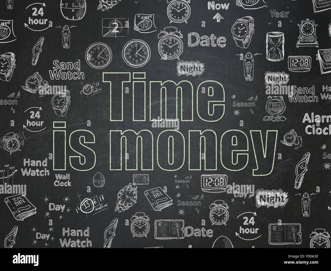 Timeline concept: Time Is money on School Board background Stock Photo ...