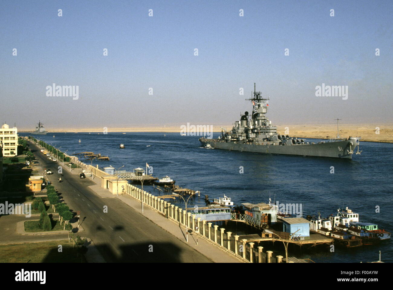 Suez Canal, Egypt - 1988 --The US Navy battleship USS Iowa (BB61) and ...