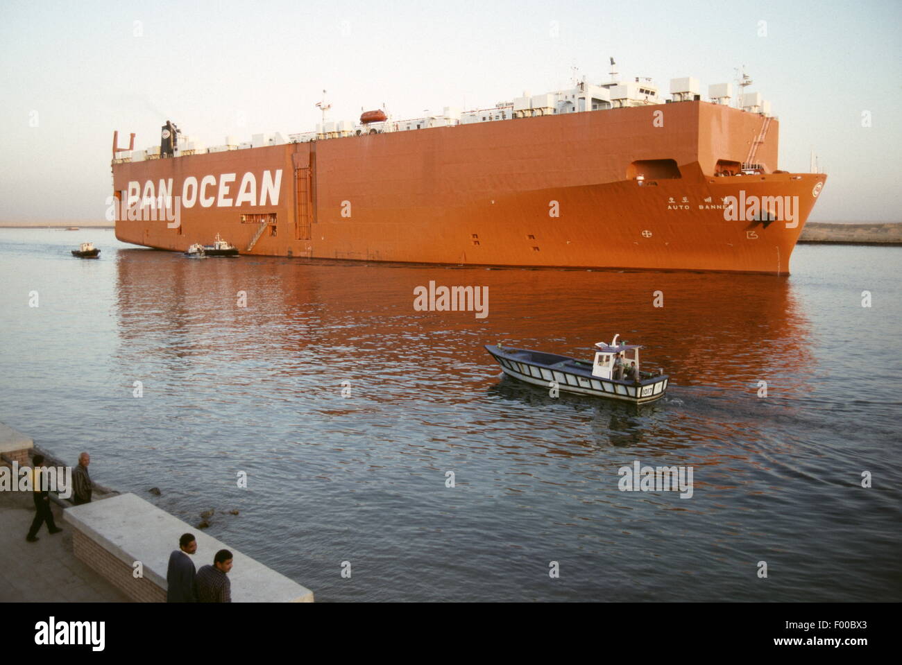 Suez Canal, Egypt - A car transport ship the Pan Ocean exits the ...