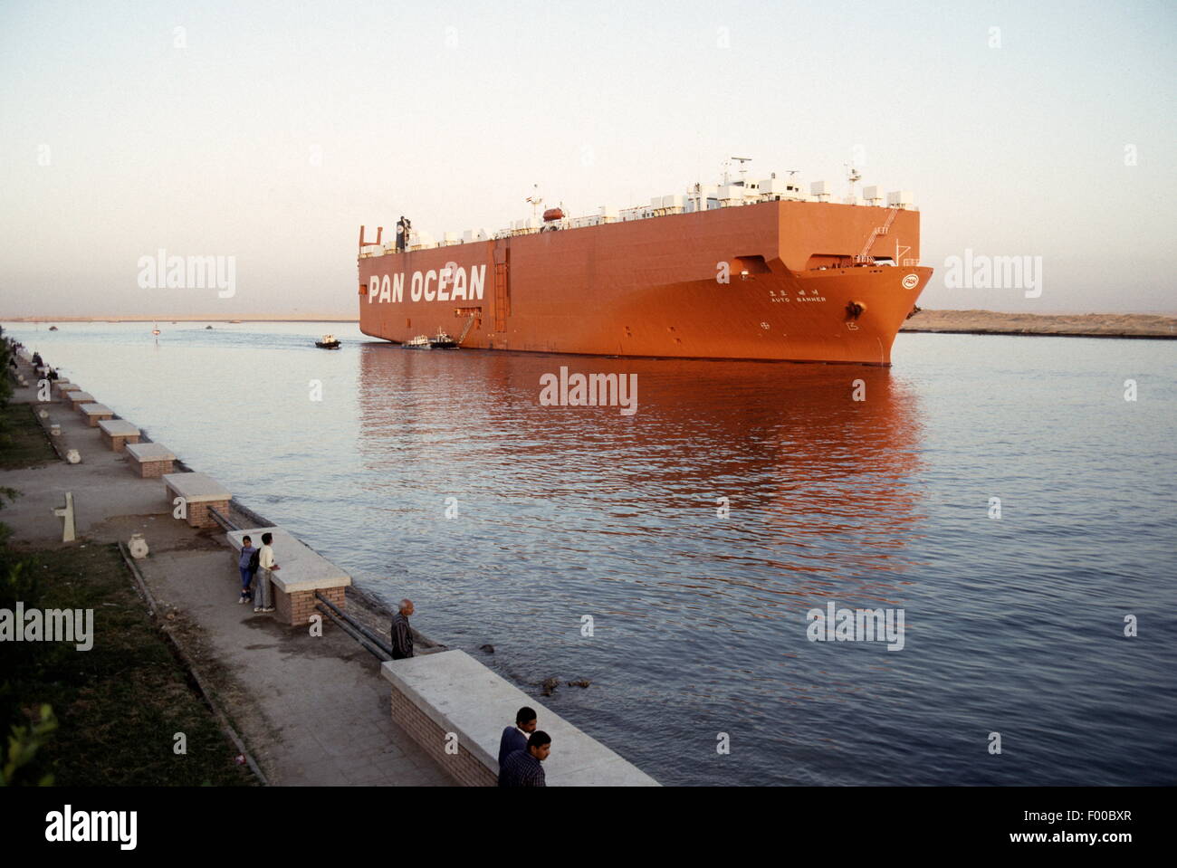 Suez Canal, Egypt - A car transport ship the Pan Ocean exits the ...