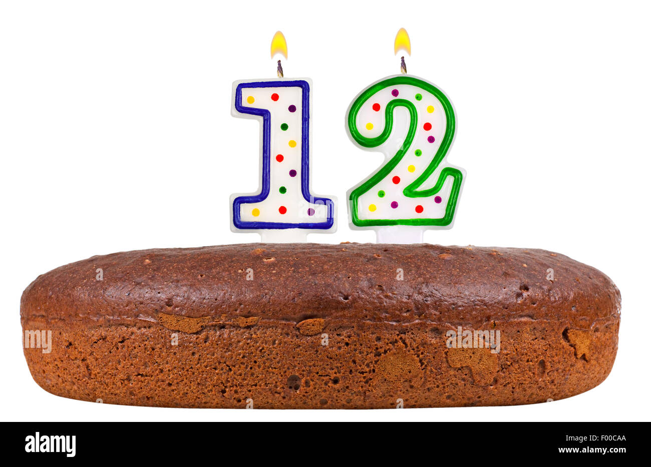 birthday cake with candles number twelve isolated on white background ...