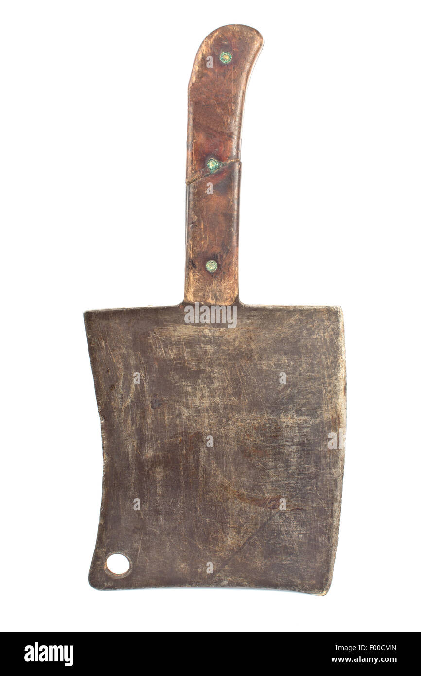 Old rusty meat cleaver isolated on white Stock Photo - Alamy