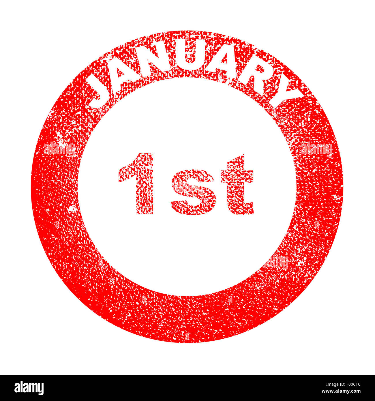 A January 1st red in stamp over a white background Stock Photo - Alamy