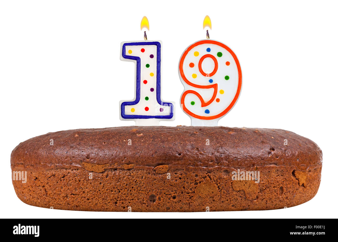 birthday cake with candles number nineteen isolated on white background ...