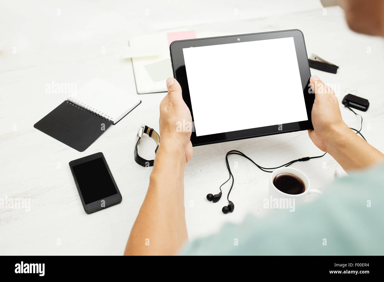 Workplace. Man working Stock Photo - Alamy