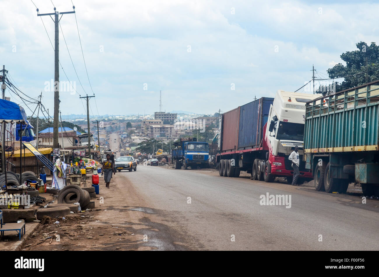 A street of Suame Magazine, in the suburbs of Kumasi, Ghana, a large ...