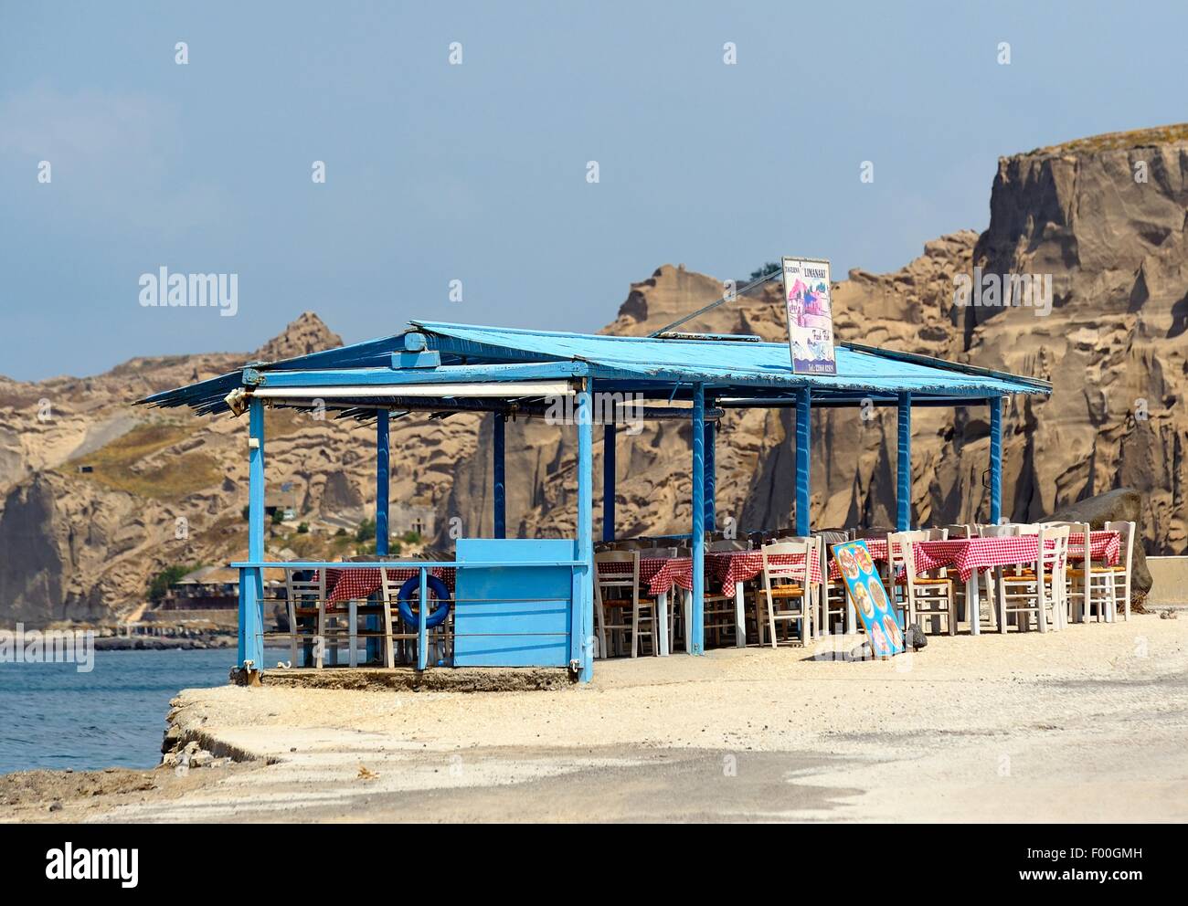 vlychada beach Restaurant Santorini,Greece Stock Photo - Alamy