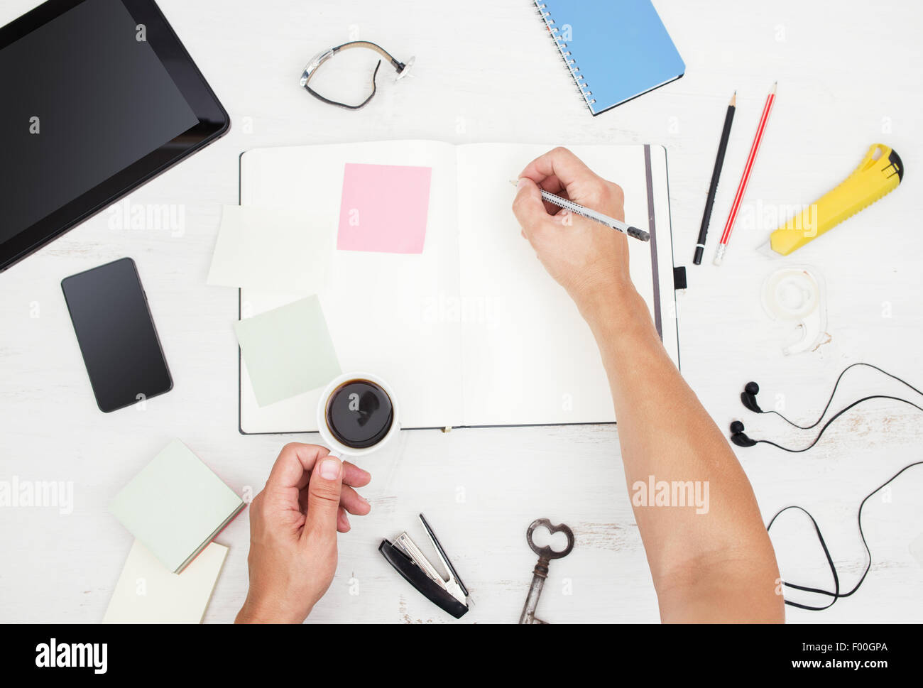 Workplace. Man working Stock Photo - Alamy