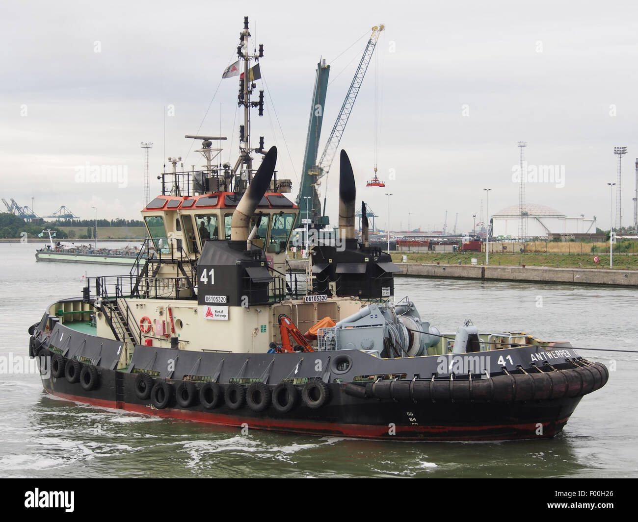 Tug 41 (ENI 06105320, IMO 9602100) is assisting in port operations at ...