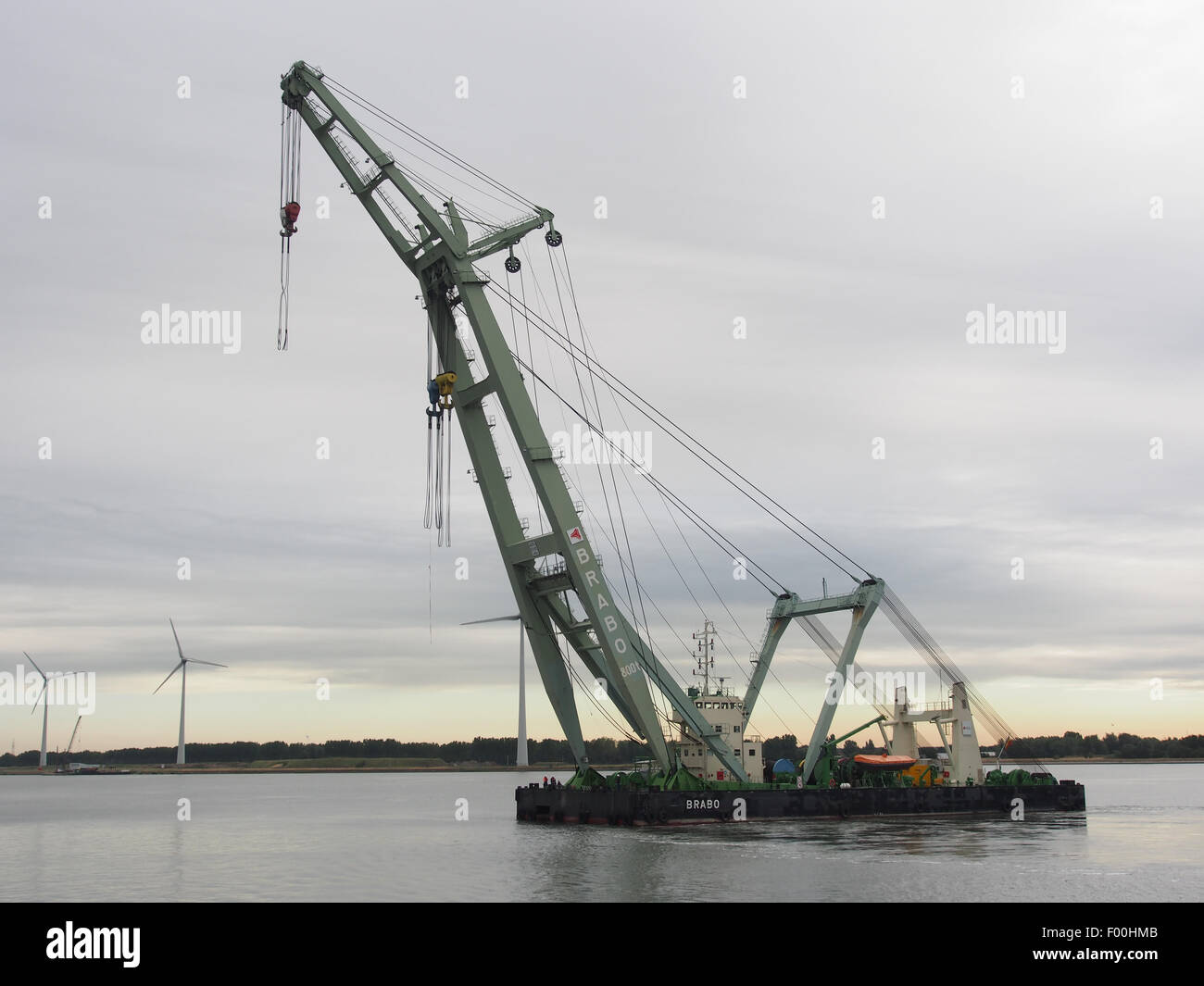 The Brabo 800T barge crane (ENI 06105424) operates at the Port of ...