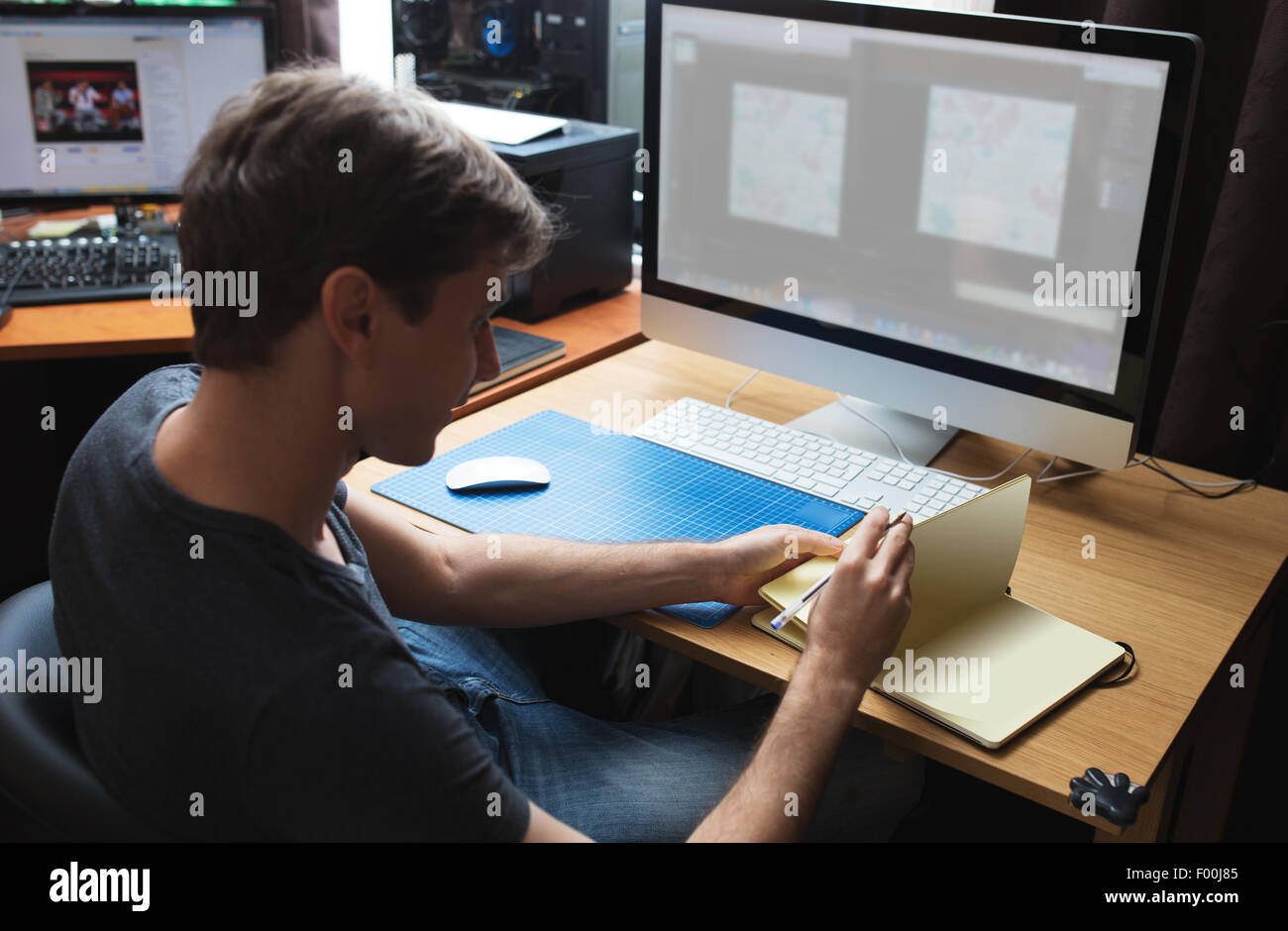 Freelance developer or designer working at home Stock Photo - Alamy