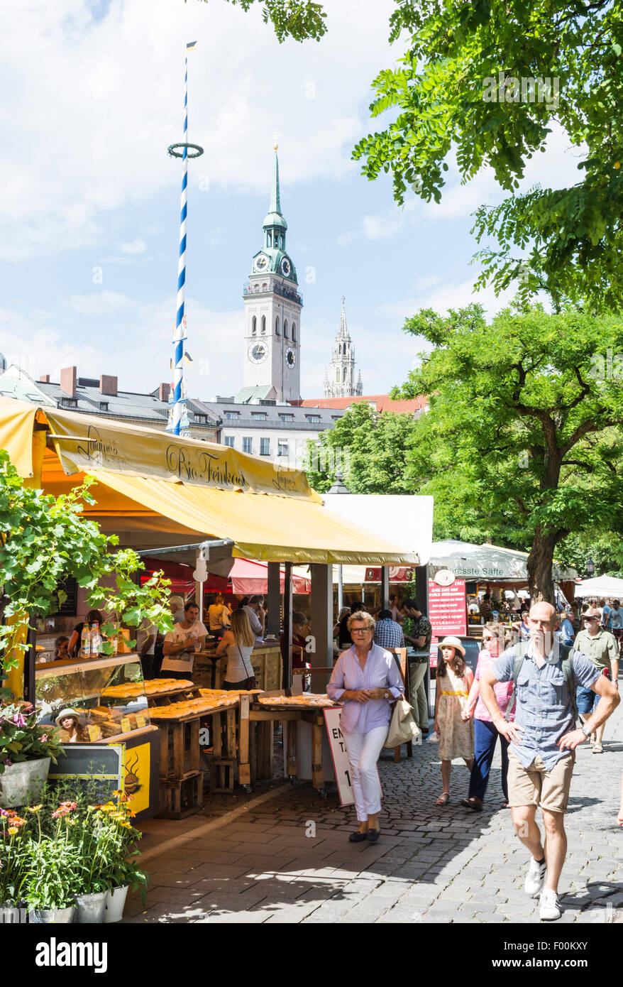 MUNICH, GERMANY - JULY 20: People at the Viktualienmarkt in Munich ...