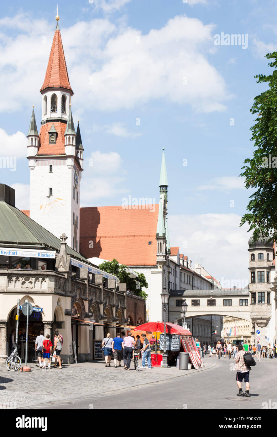 MUNICH, GERMANY - JULY 20: Tourists at the Viktualienmarkt in Munich ...
