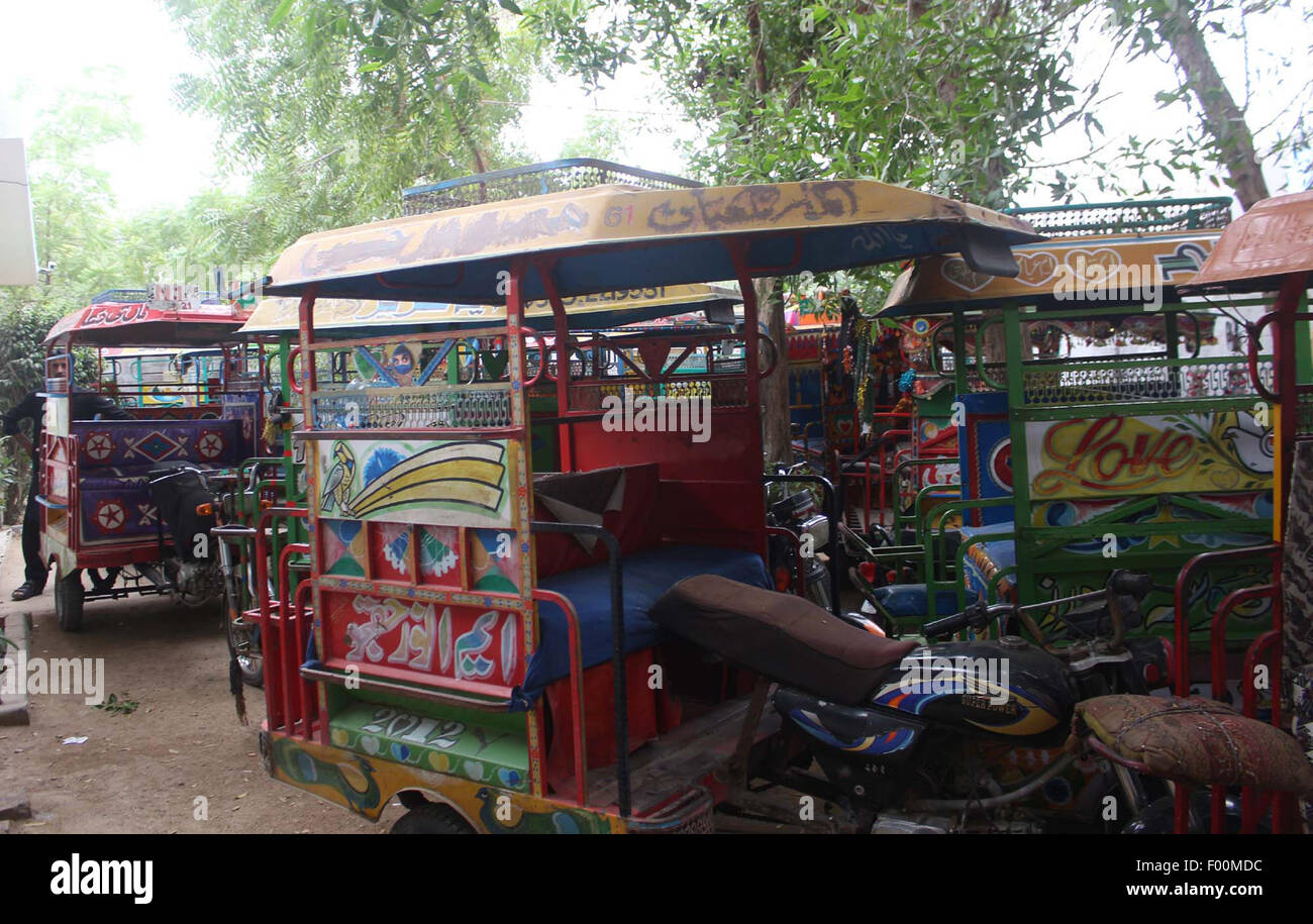 Seized Ching-Chi rickshaws are seen parked at Gulshan Police Station on ...
