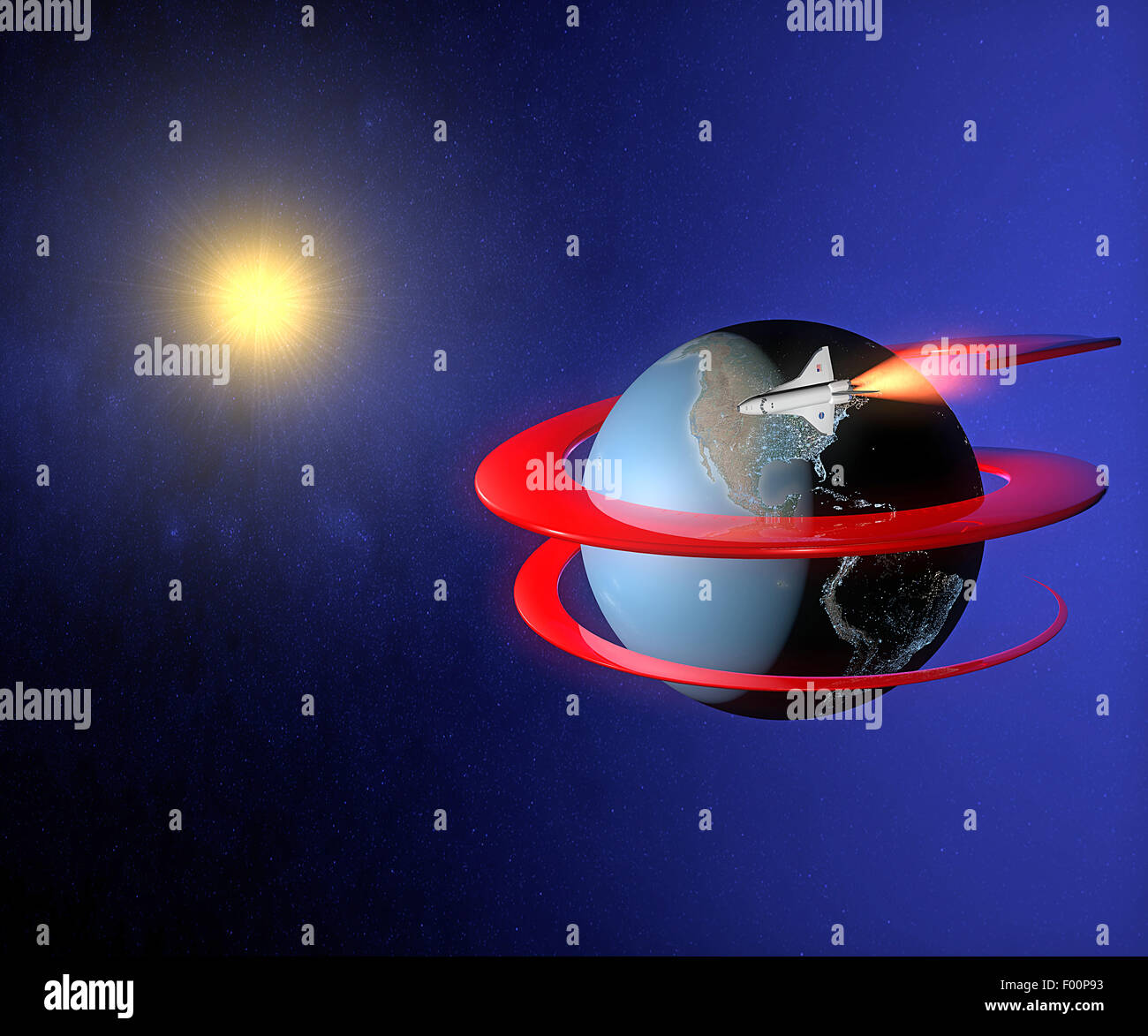 3d Space rocket orbiting around the planet earth Stock Photo - Alamy