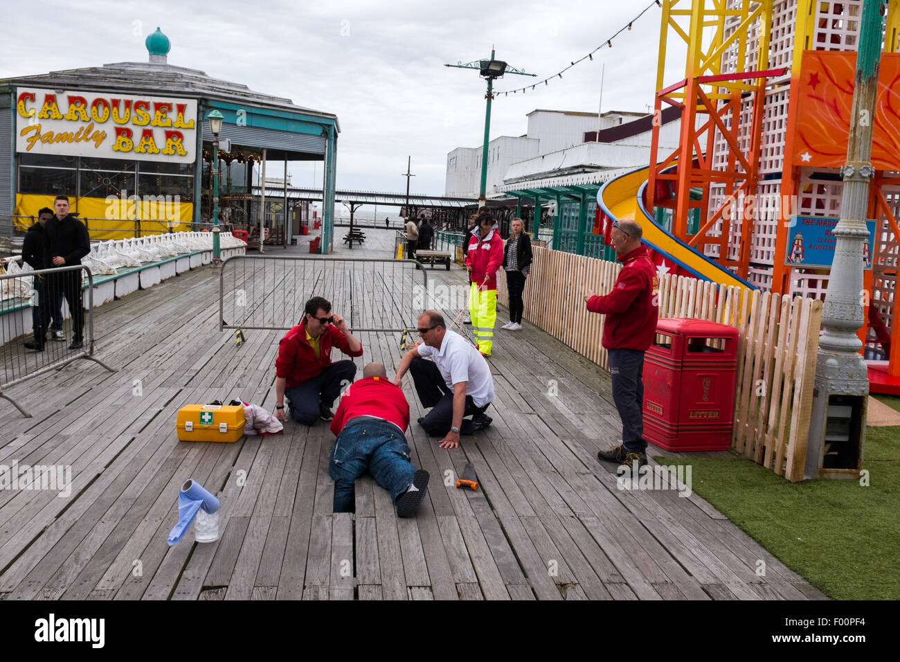 Blackpool, UK. 4th August, 2015. Man gets stuck on North Pier ...