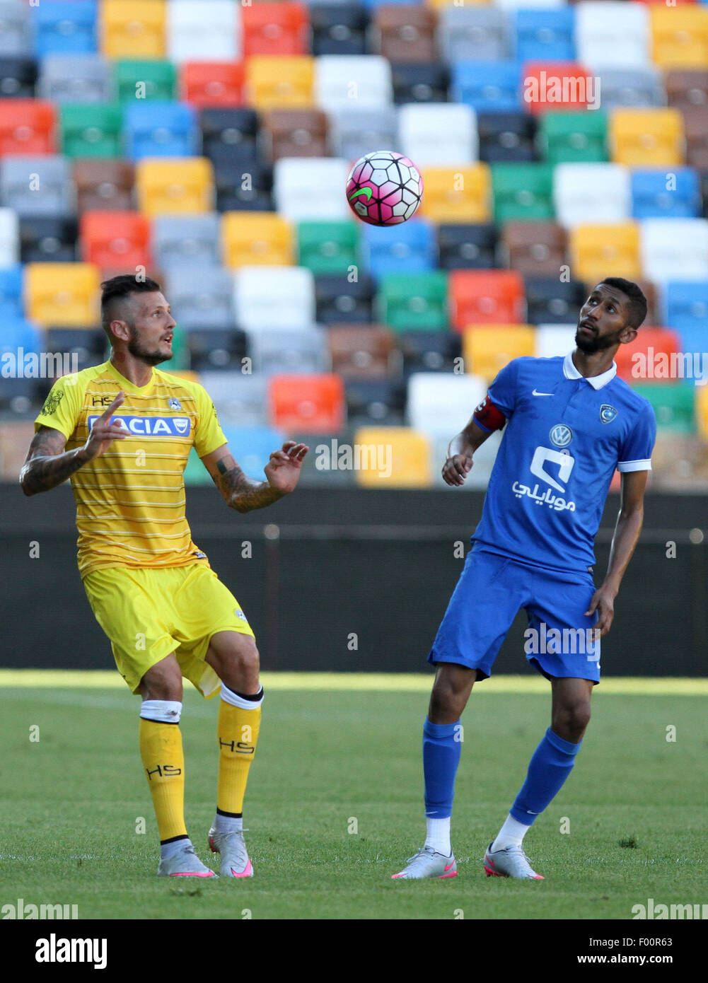Udine, Italy. 5th Aug, 2015. Udinese's forward Cyril Thereau (L) during ...