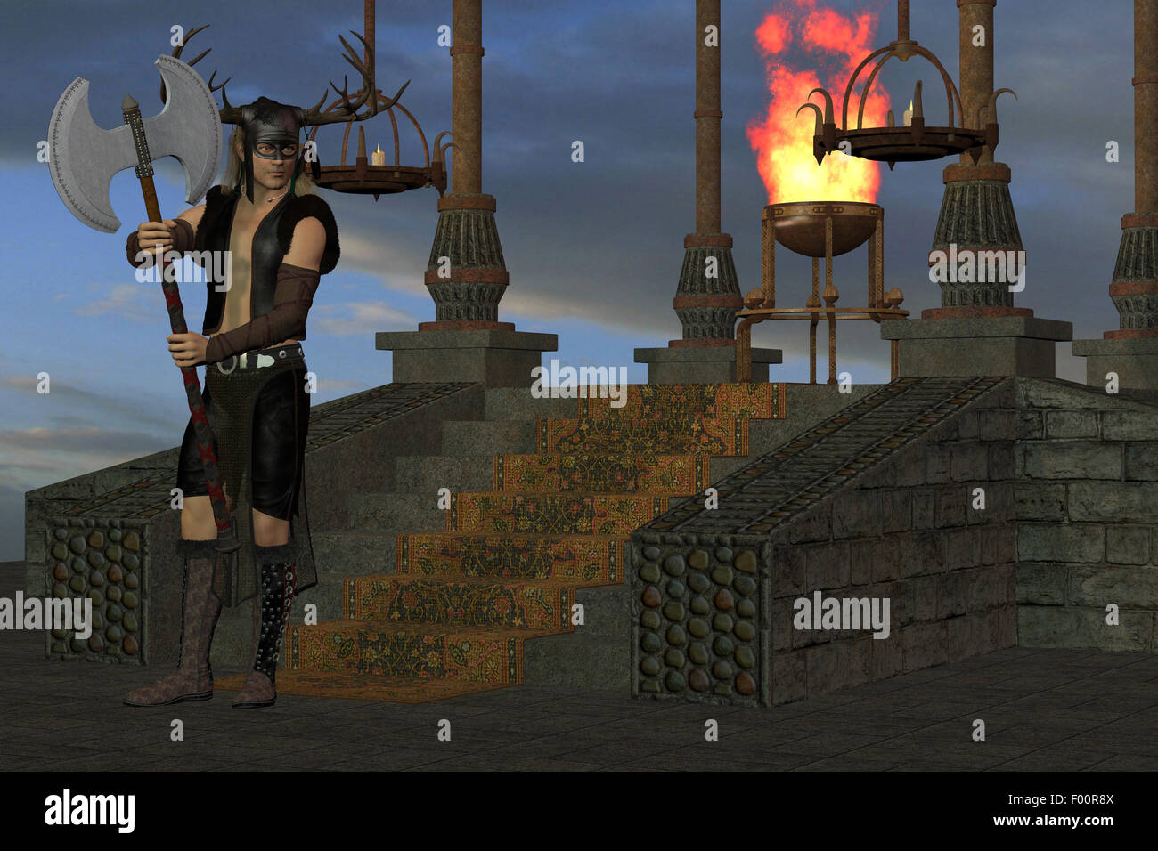 A tribal warrior waits at a shrine for others from his village to carry ...