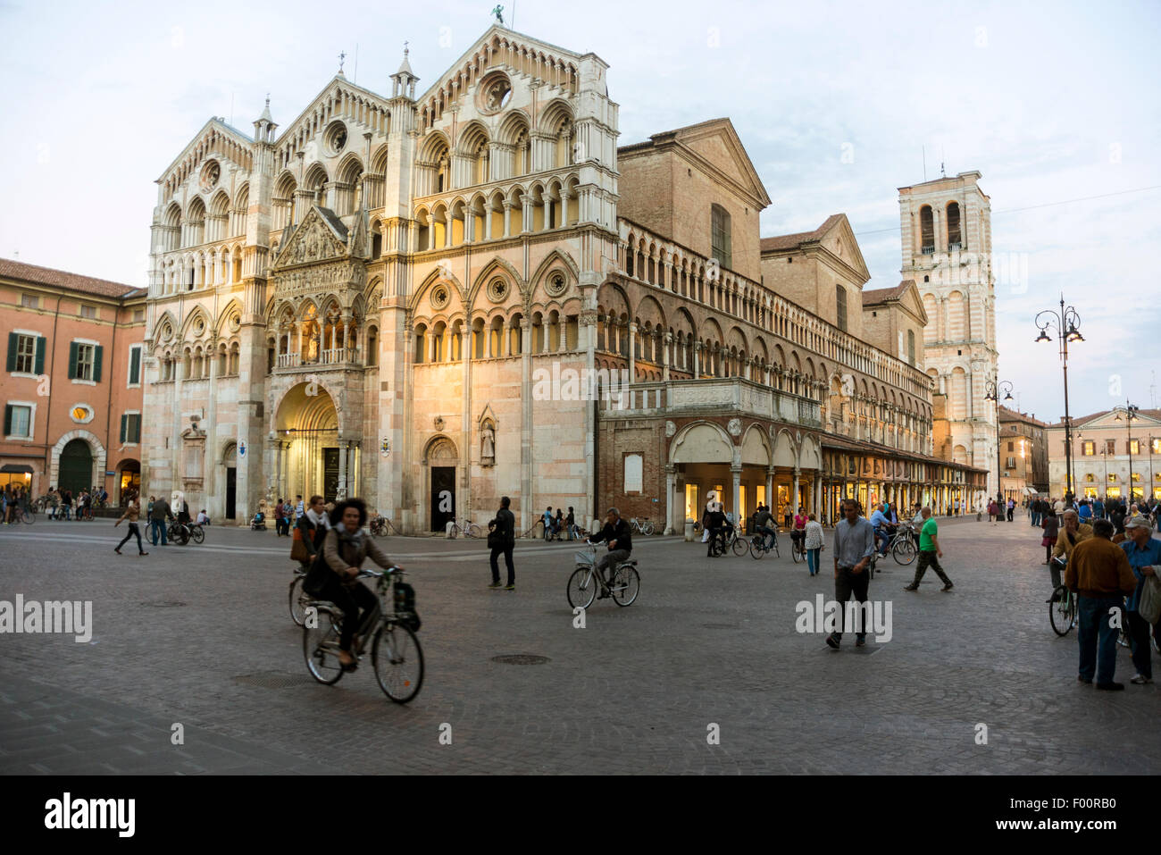 The Duomo, Ferrara at dusk. Ferrara is a medieval walled city in Emilia ...