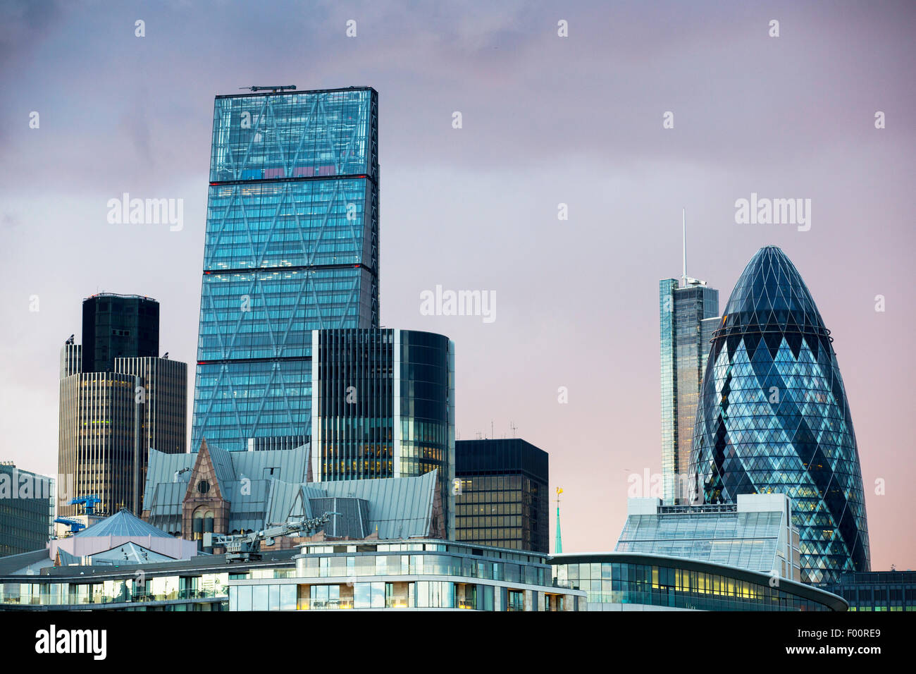 The Leadenhall building and the Swiss Re Tower in the City of London ...