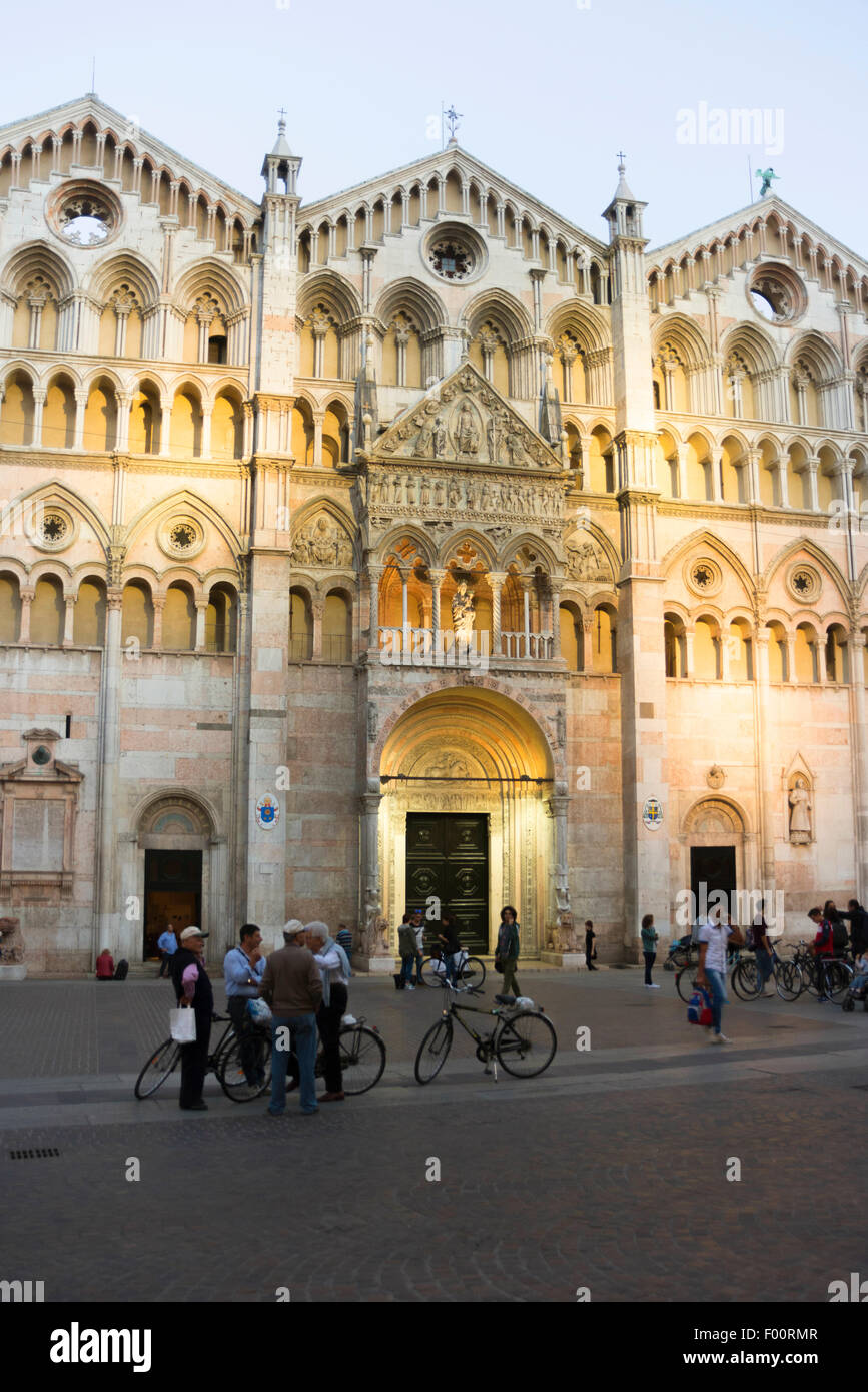 The Duomo, Ferrara at dusk. Ferrara is a medieval walled city in Emilia ...