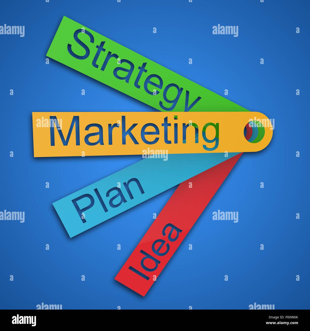 Strategy marketing labels on blue background Stock Photo - Alamy