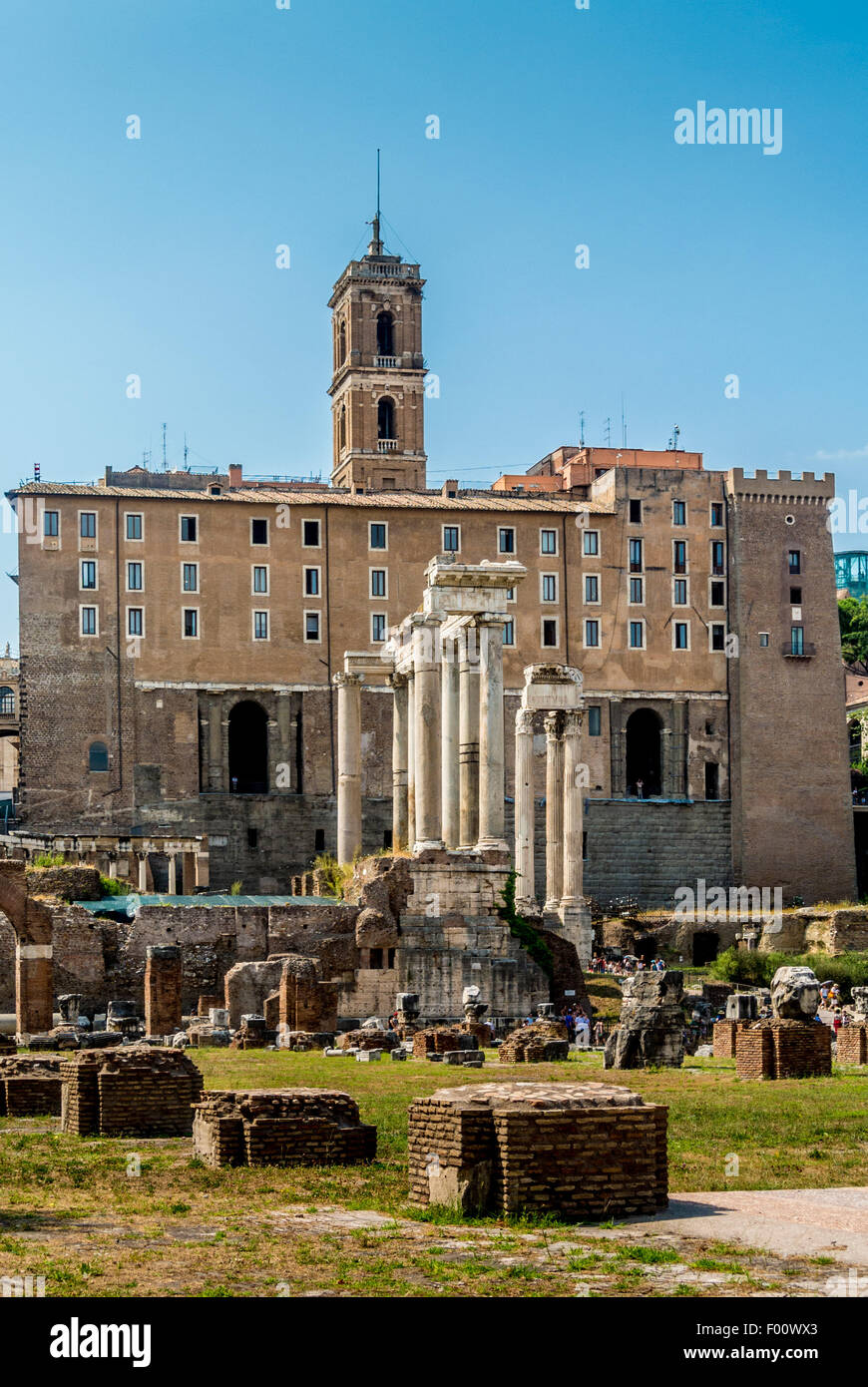 The Tabularium with the temple of Saturn in the foreground. Roman Forum ...