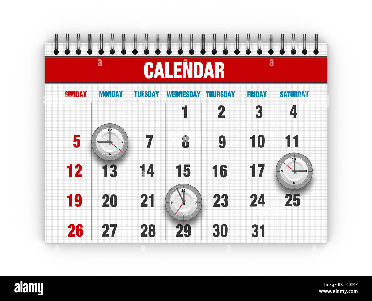 Clock, diary and calendar page Stock Photo - Alamy