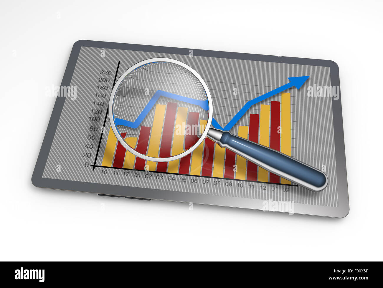 Analysis of business graphs with a magnifying glass Stock Photo - Alamy
