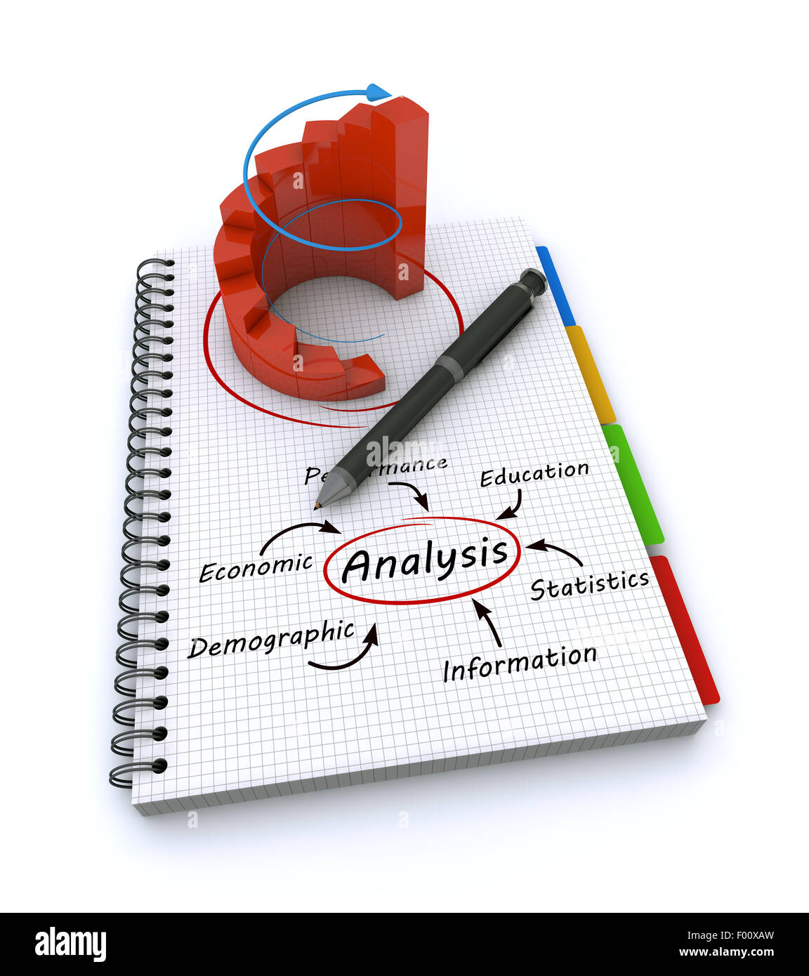 Analyzing concept illustration design over a notebook Stock Photo - Alamy