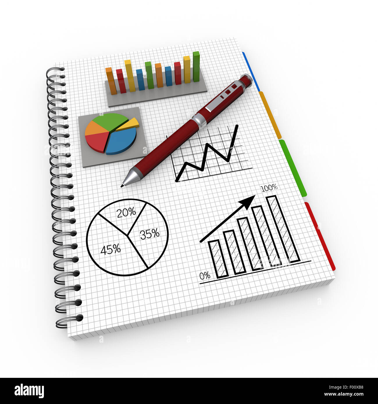 Spiral notebook with charts and graphs Stock Photo - Alamy