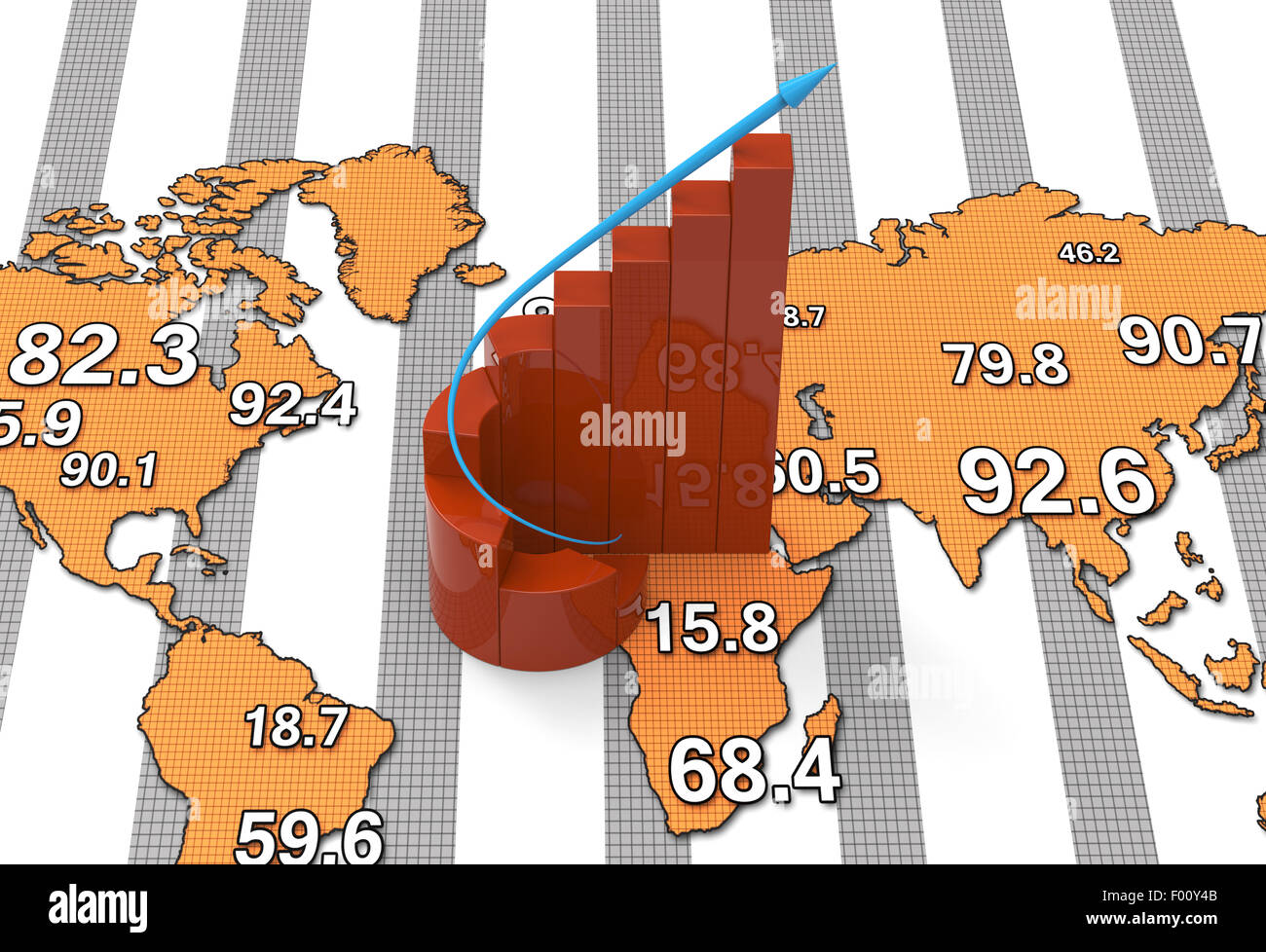 World map with bar graph Stock Photo - Alamy