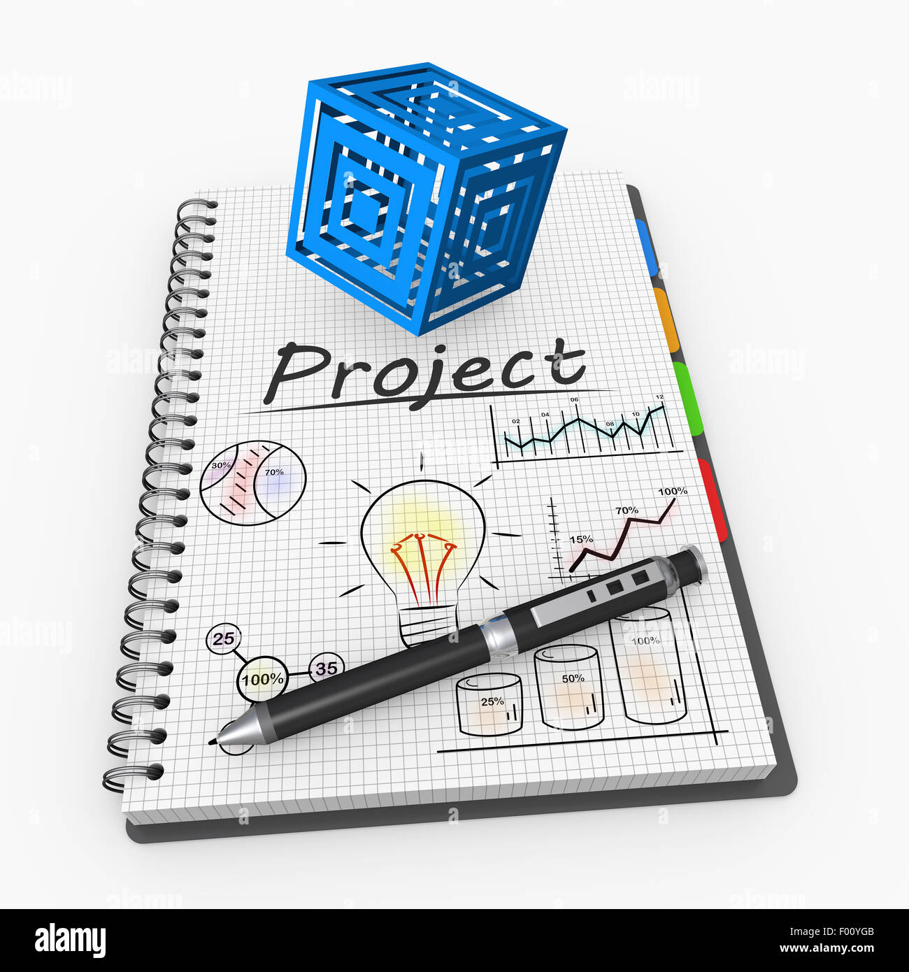 Spiral notebook with hand drawn graphs project Stock Photo - Alamy