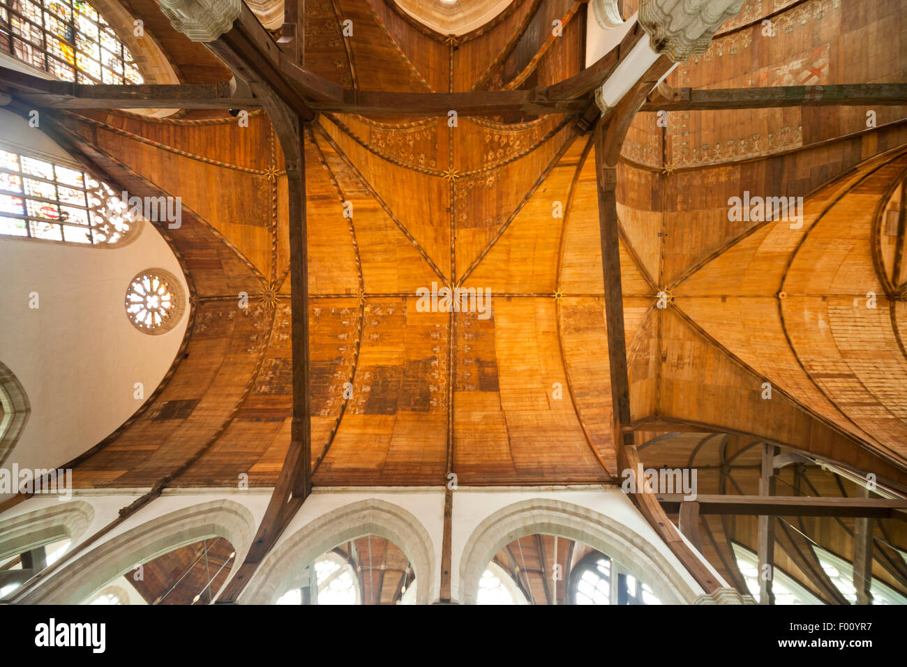wooden ceiling of the Oude Kerk / Old church in the dutch capital ...