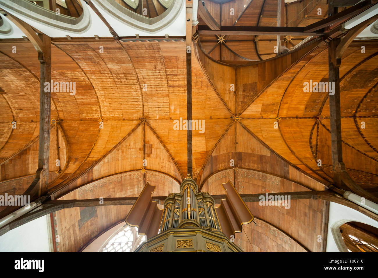 wooden ceiling of the Oude Kerk / Old church in the dutch capital ...